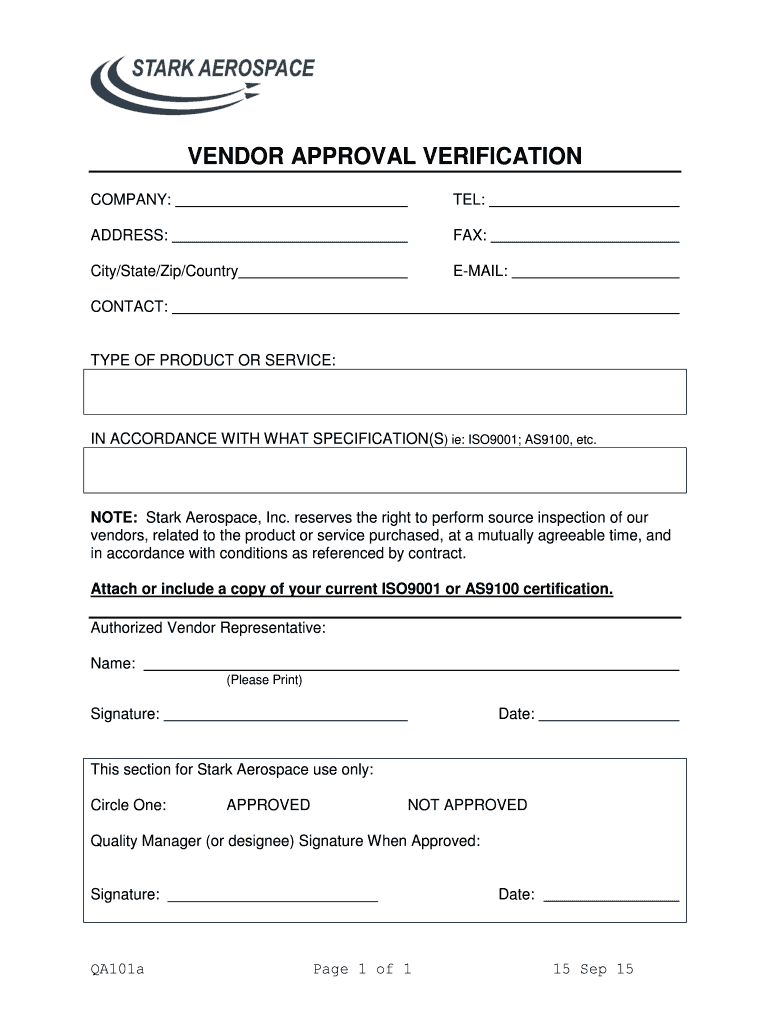 Fillable Online vendor audit checklist - Stark Aerospace Fax Email ...