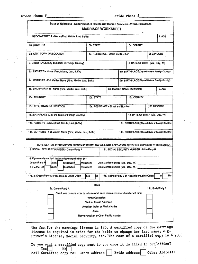 Fillable Online co red-willow ne Marriage License Worksheet - Red ...