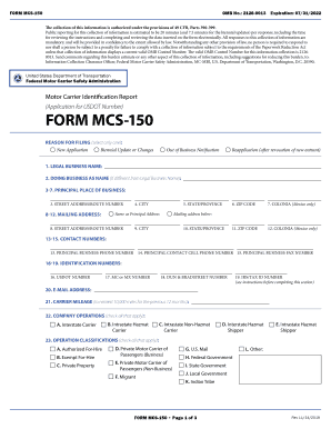 Fillable Online Form MCS-150 Motor Carrier Identification Report Fax ...