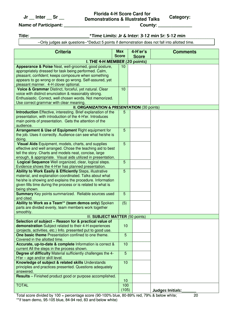 Fillable Online Demonstration and Illustrated Talks Score Sheet ...