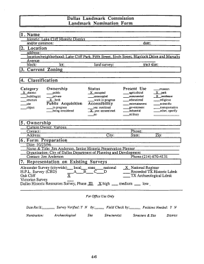 Fillable Online Dallas Landmark Commission Landmark Nomination Form I1 ...