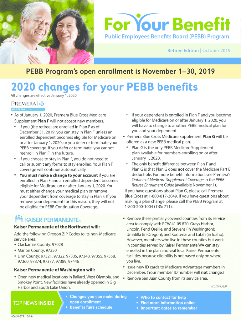 Fillable Online 2020 changes for your PEBB benefits - Washington State ...