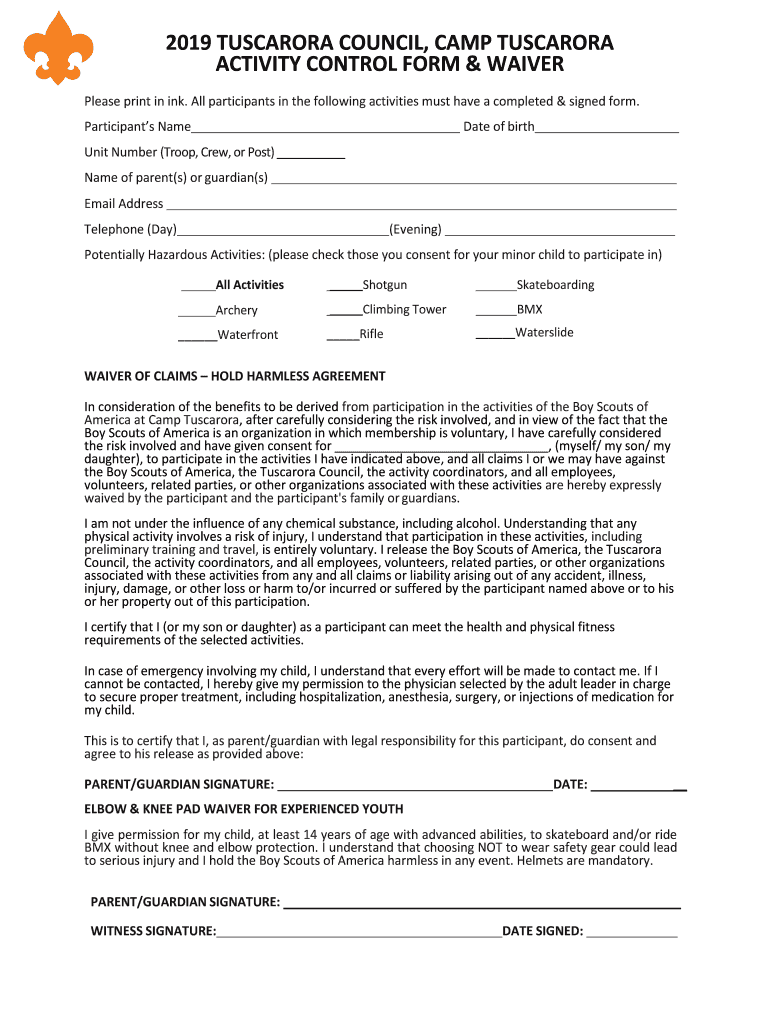 Fillable Online ACTIVITY CONTROL FORM & WAIVER Fax Email Print - pdfFiller