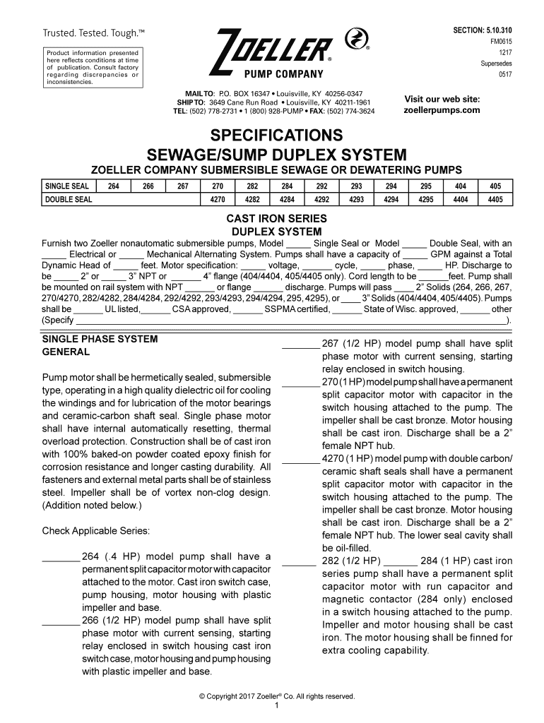 Fillable Online Duplex Electrical Alternator Control Panel Zoeller Pump ...
