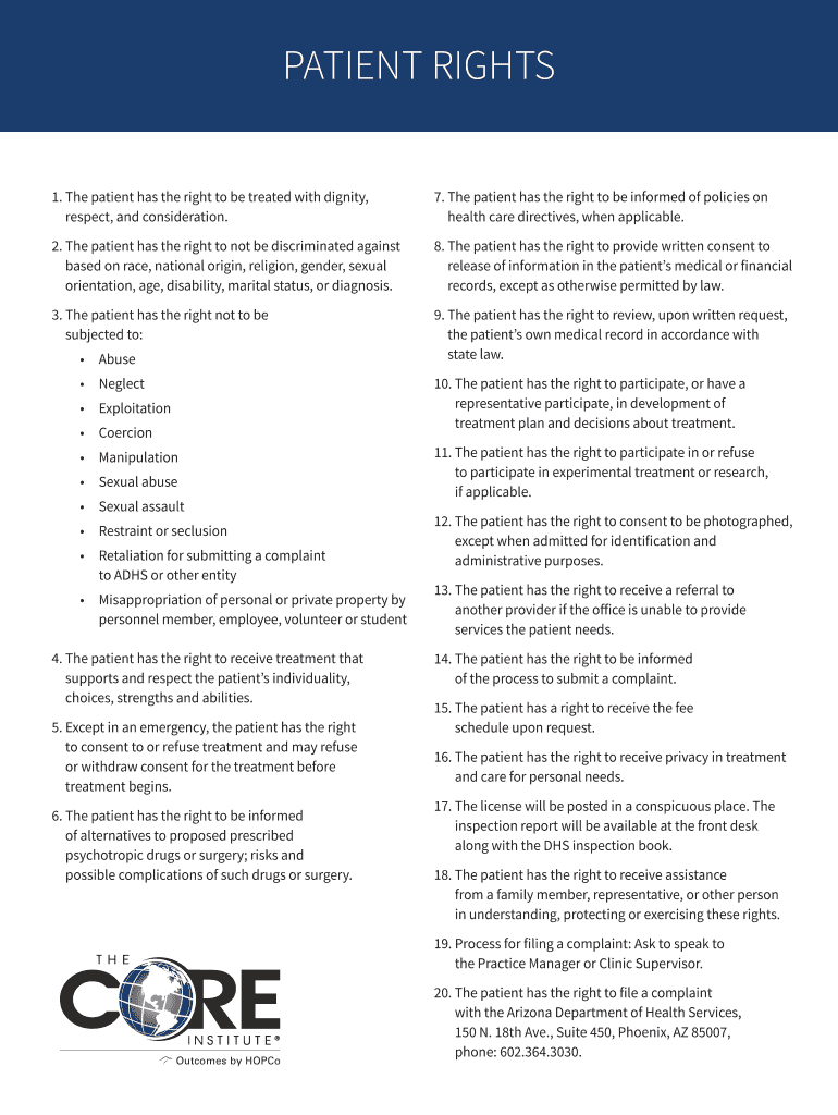 Fillable Online Rights and Responsibilities of Patients - Mayo Clinic ...