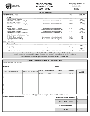 Fillable Online Student Fees Payment Form 2019-2020 Fax Email Print ...