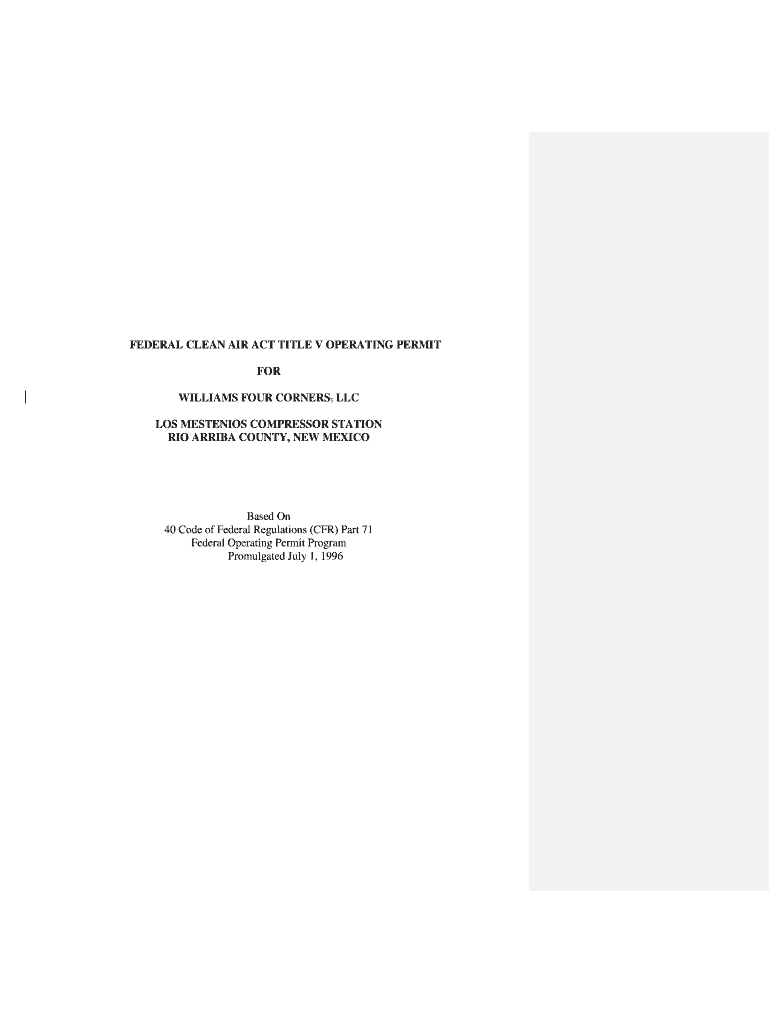 Fillable Online Final title V Operating Permit for Williams Four Corners ... Fax Email Print ...