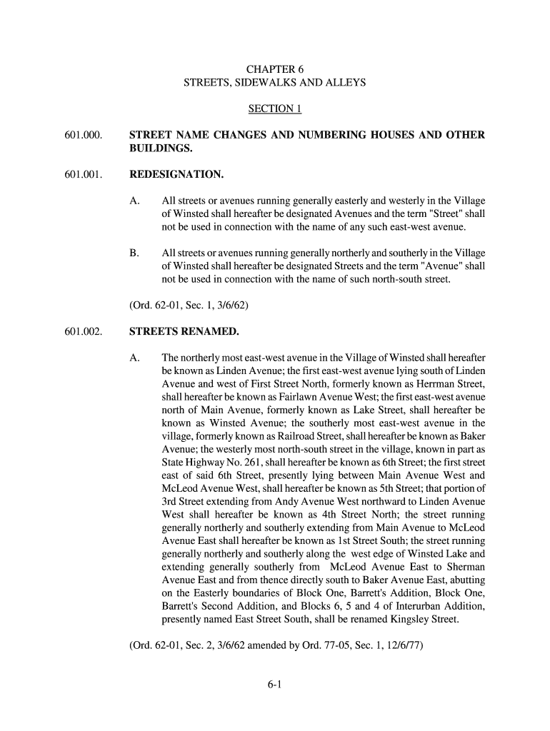 Fillable Online chapter 6 streets, sidewalks and alleys section 1 601. ...