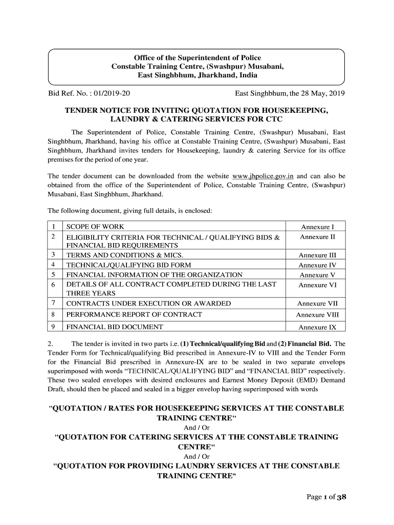 Fillable Online jhpolice gov Re-Tender for Inviting Quotation for Housekeeping Laundry ... Fax ...