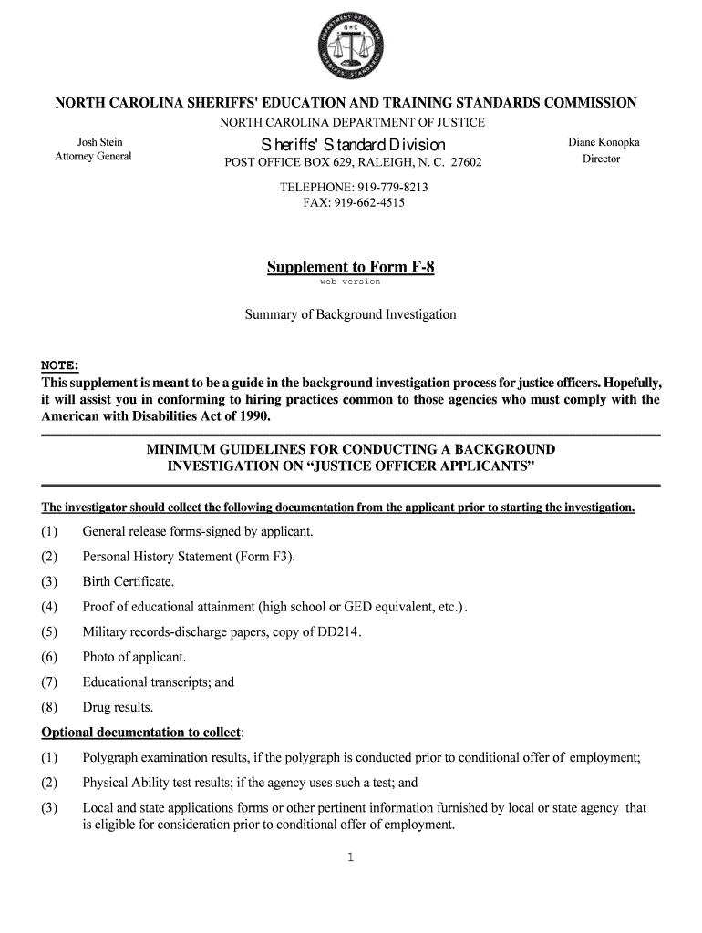 Fillable Online Sheriffs' Standard Division Supplement to Form F-8 Fax ...