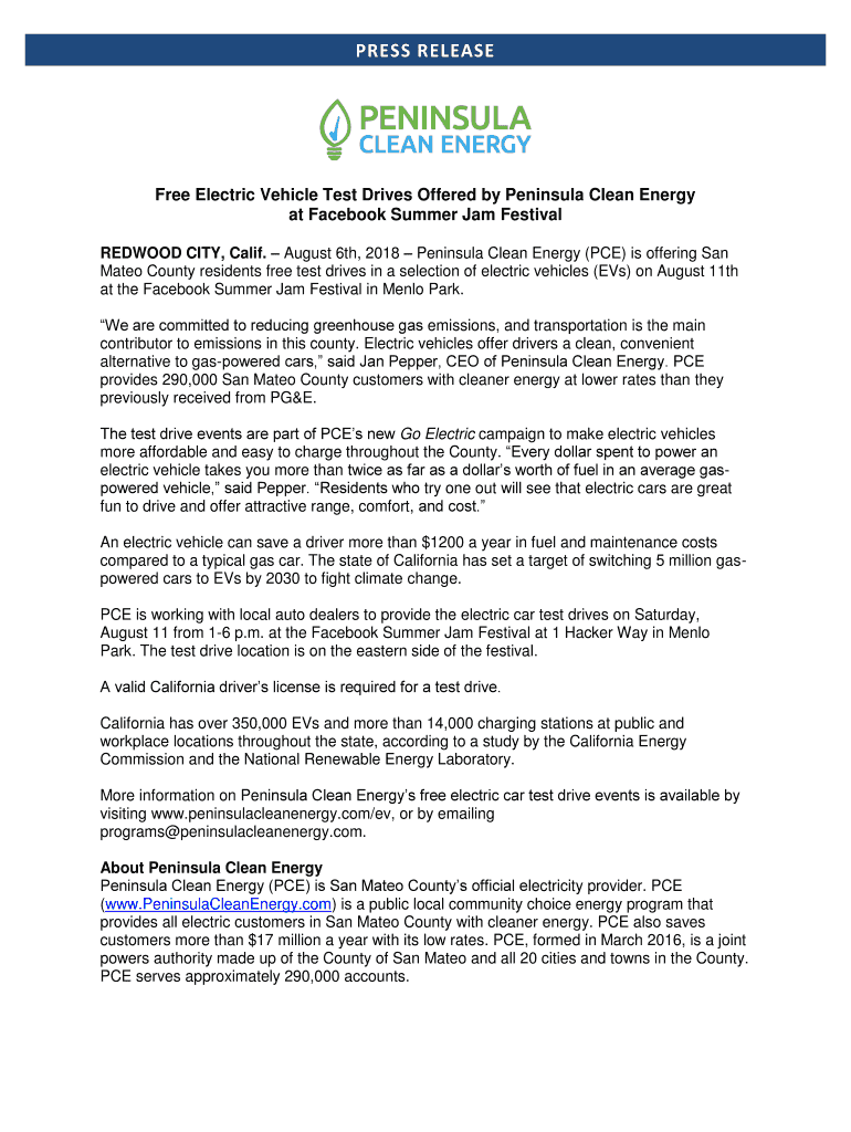 Fillable Online Free Electric Vehicle Test Drives Offered by Peninsula ...