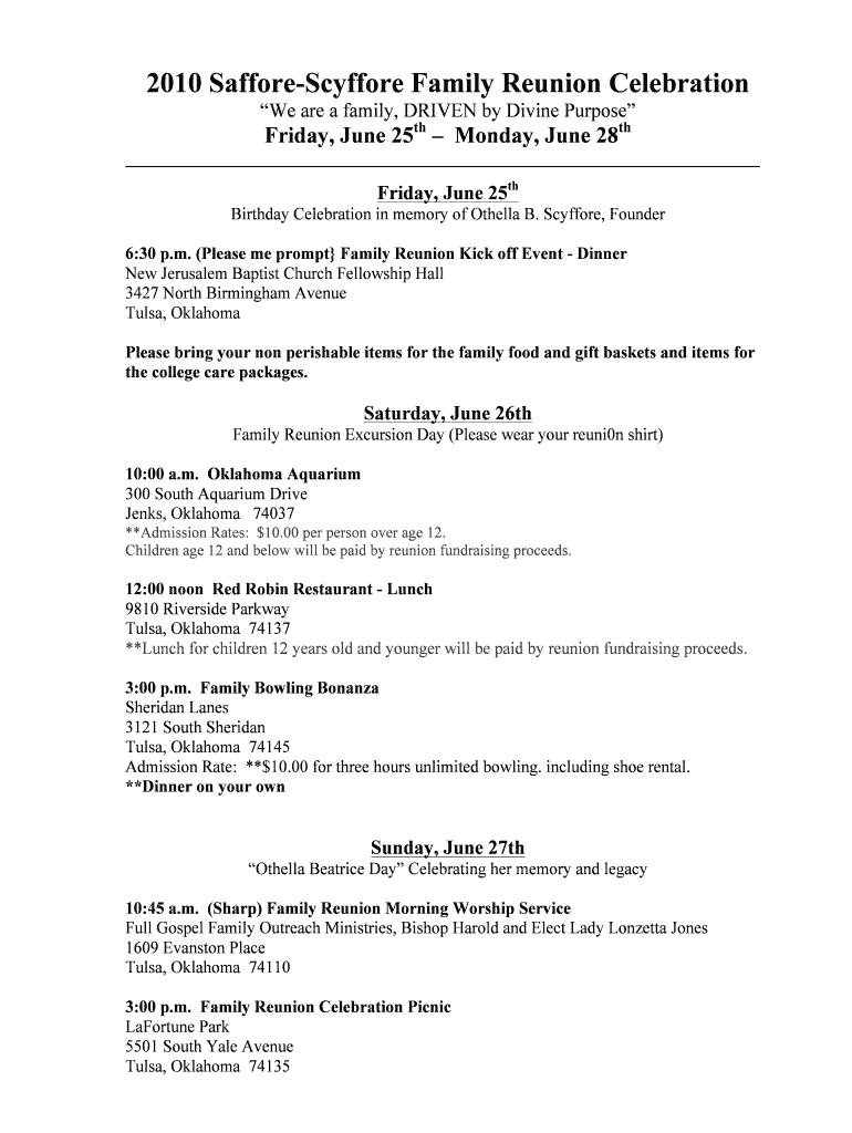 Family Reunion Program - Fill Online, Printable, Fillable, Blank ...