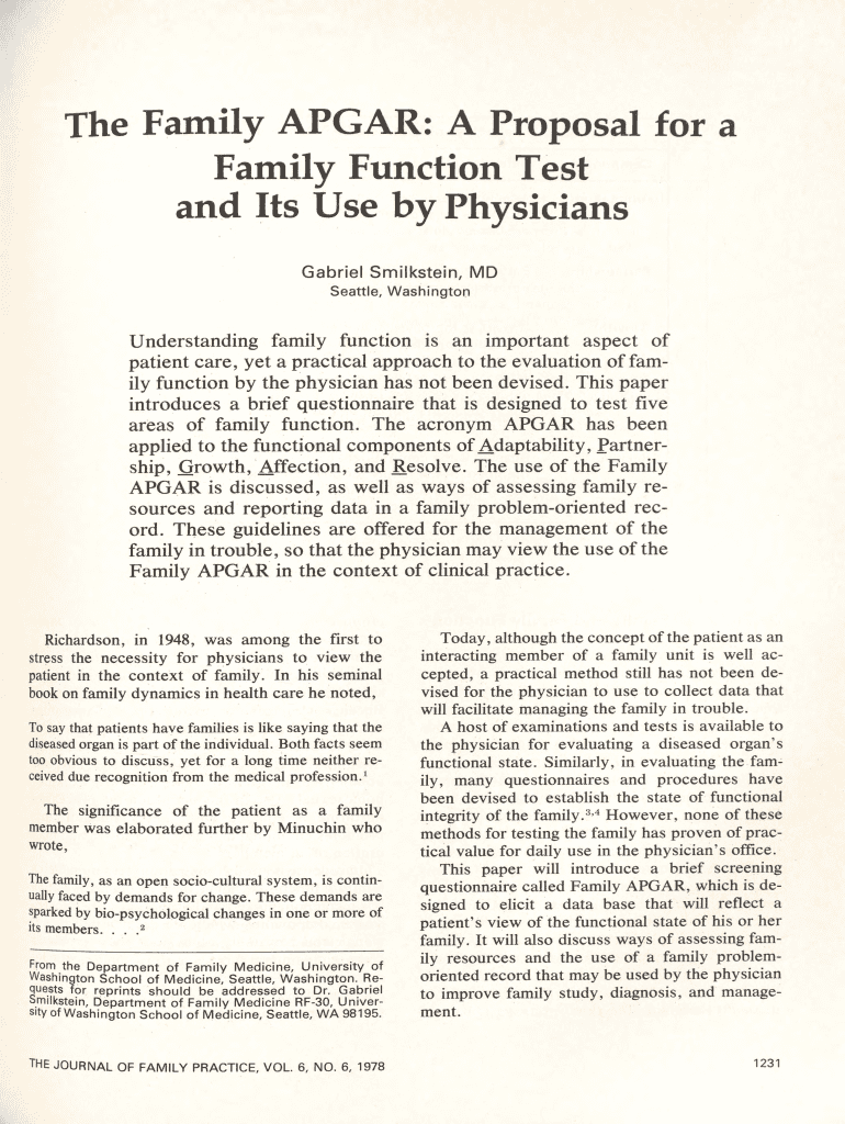 Fillable Online The Family APGAR: A Proposal for a Family Function Test ...