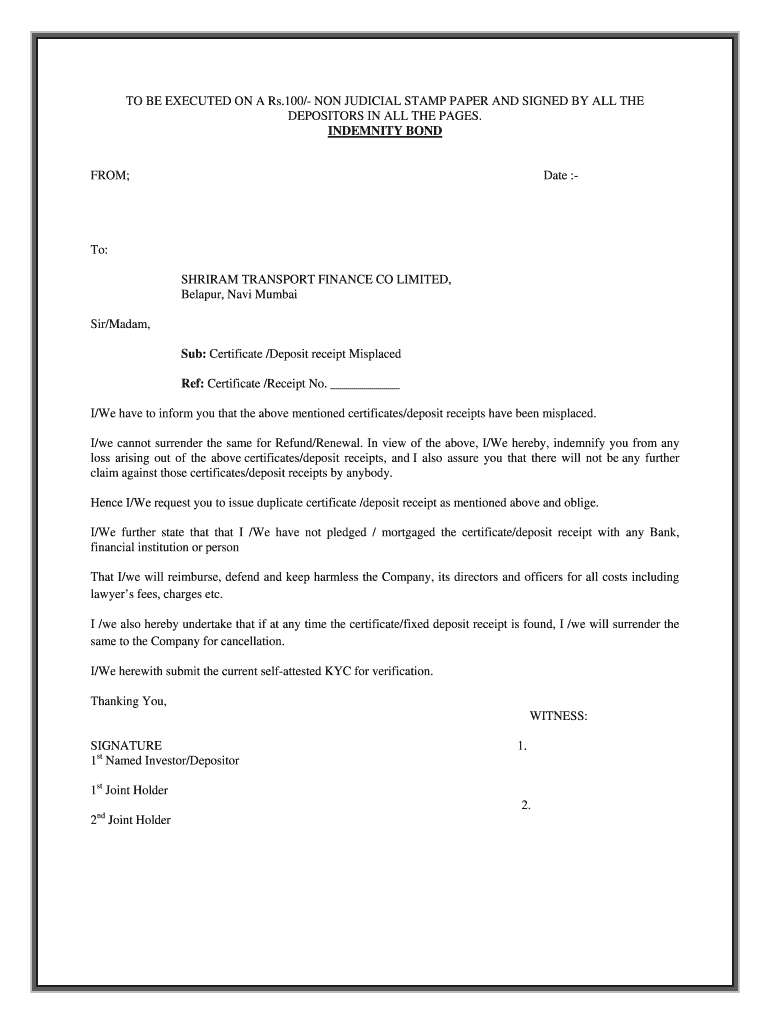 Indemnity Form Hdfc Bank For Wrong Transaction - Fill Online, Printable ...