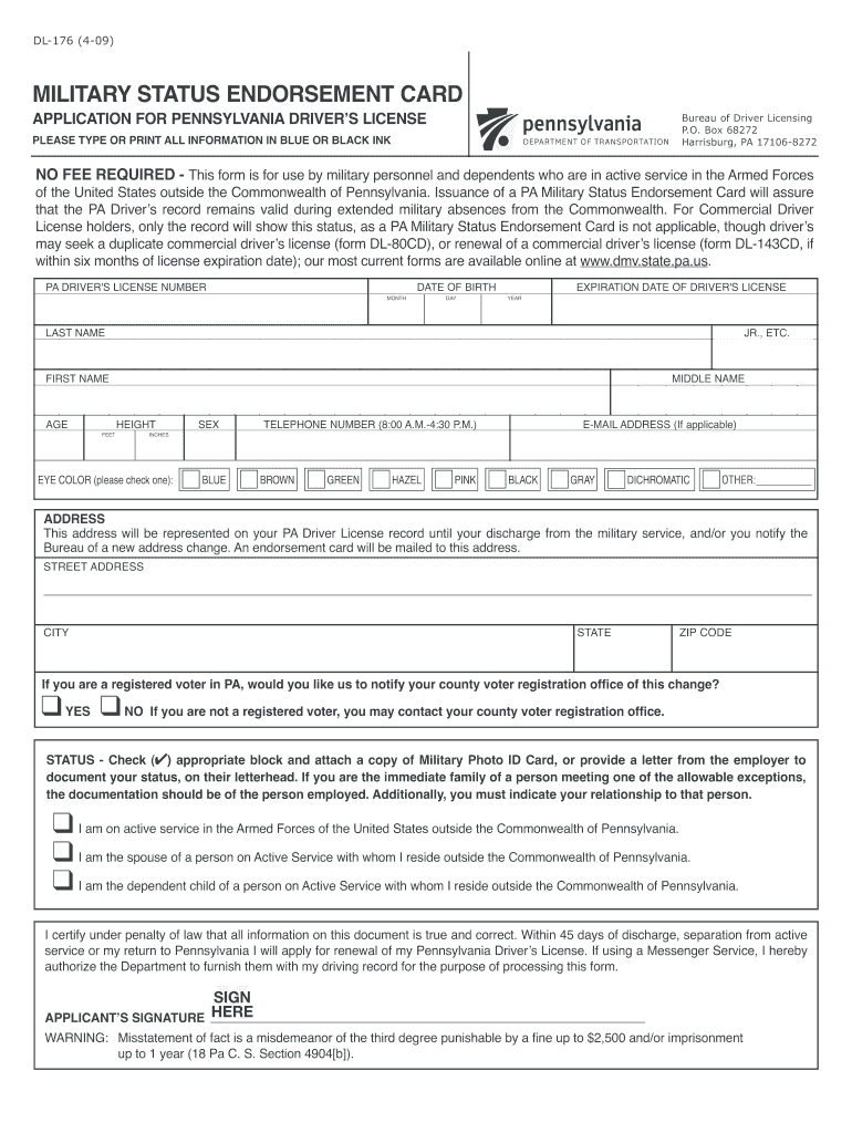Fillable Online Fillable Online PennDOT - Military Status Endorsement ...