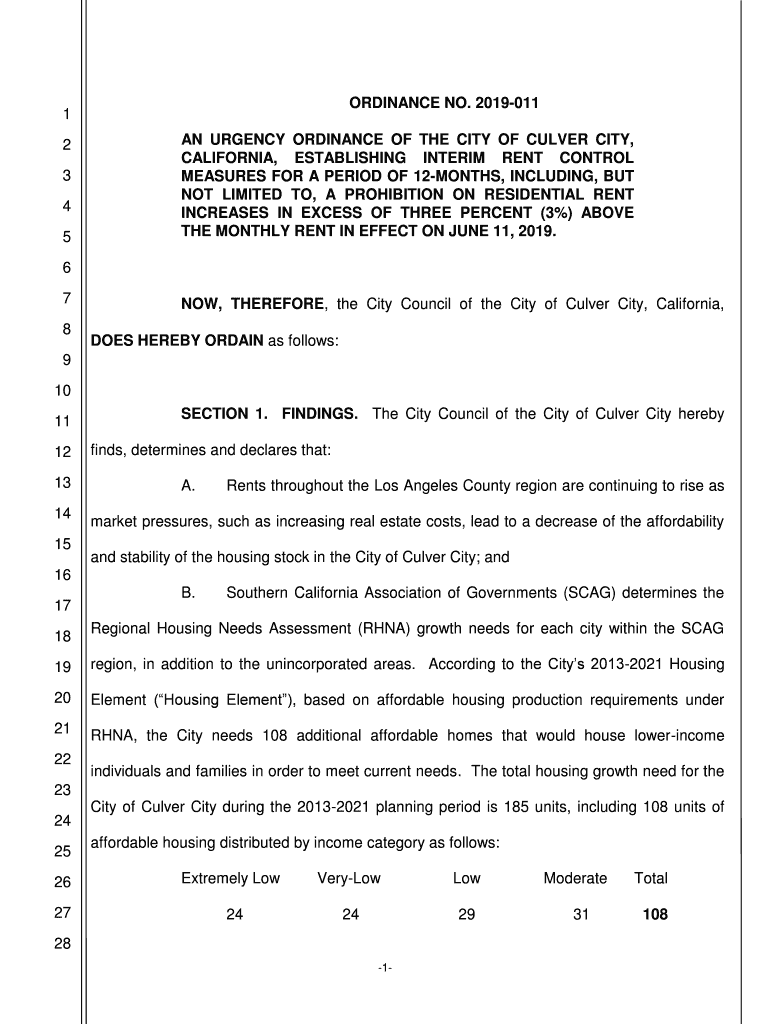 Fillable Online Interim Rent Control Ordinance Measures in Effect in ...