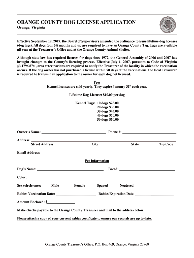 Fillable Online orange county dog license application - Orange County ...