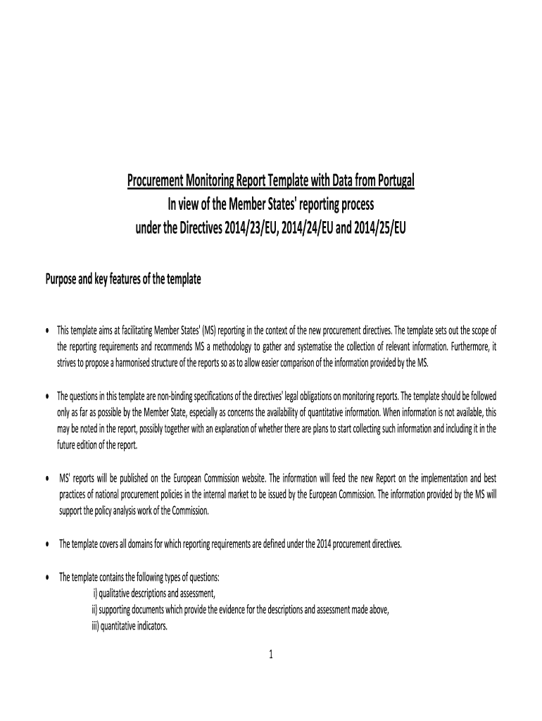 Fillable Online ec europa Procurement Monitoring Report Template with ...