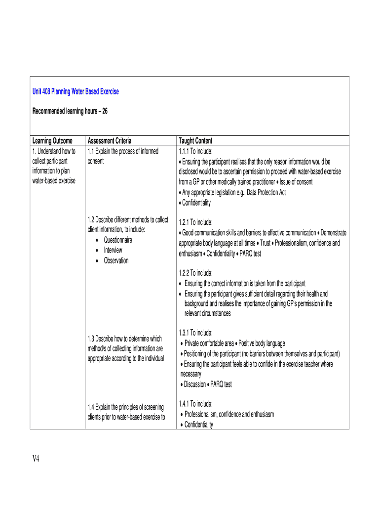 Fillable Online ITEC Level 2 Certificate in Instructing Exercise and ...
