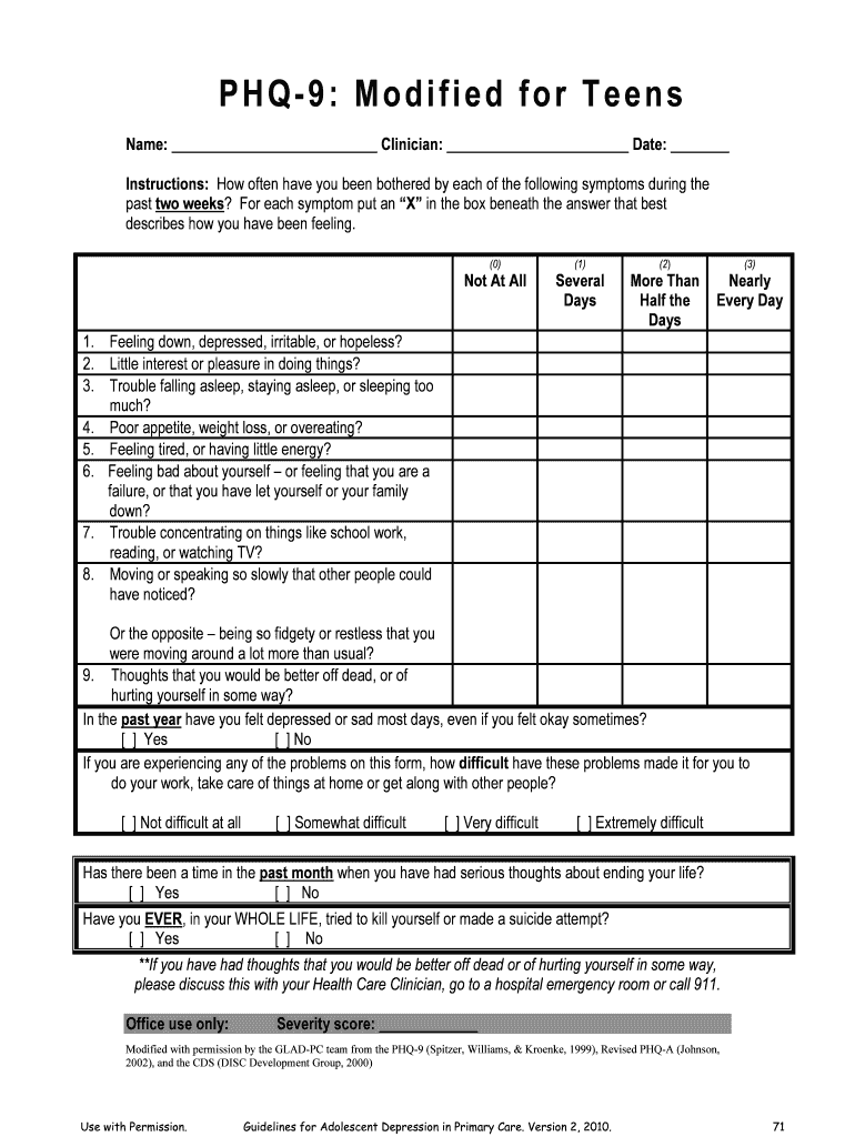 Fillable Online Severity Measure for Depression, Child Age 11 to 17 ...