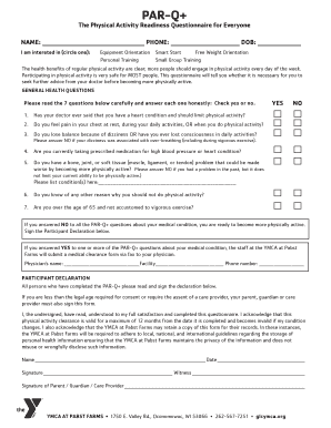 Fillable Online PAR-Q+ - YMCA at Pabst Farms Fax Email Print - pdfFiller