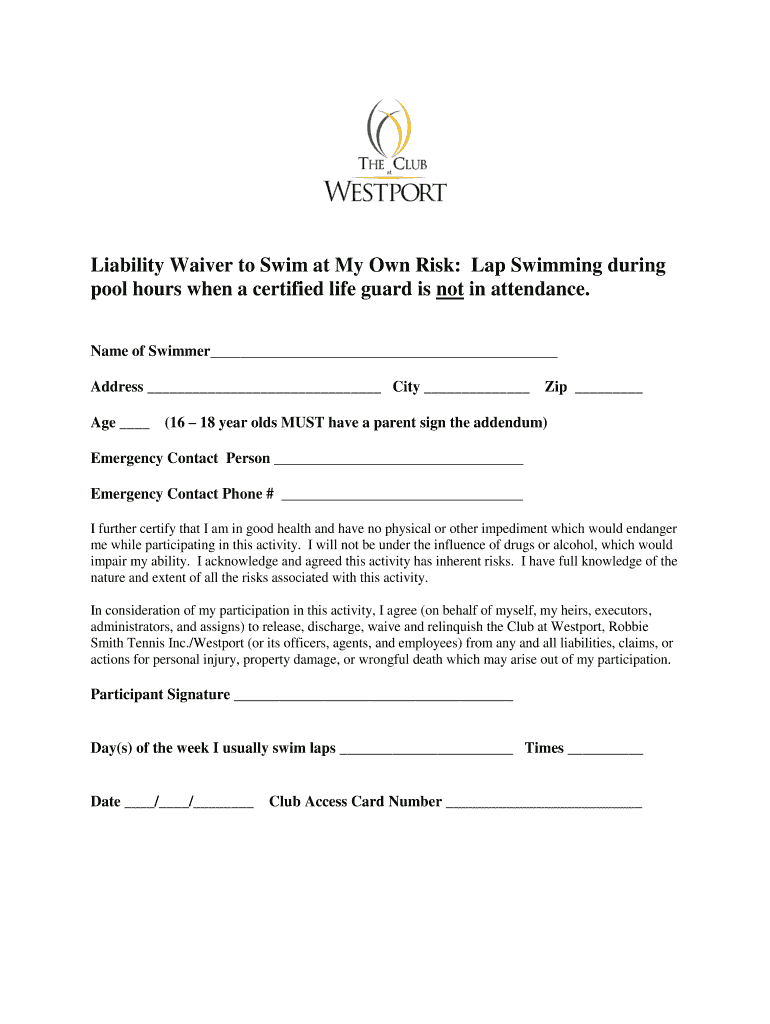 Swim At Your Own Risk Waiver Fill Online Printable Fillable Blank 