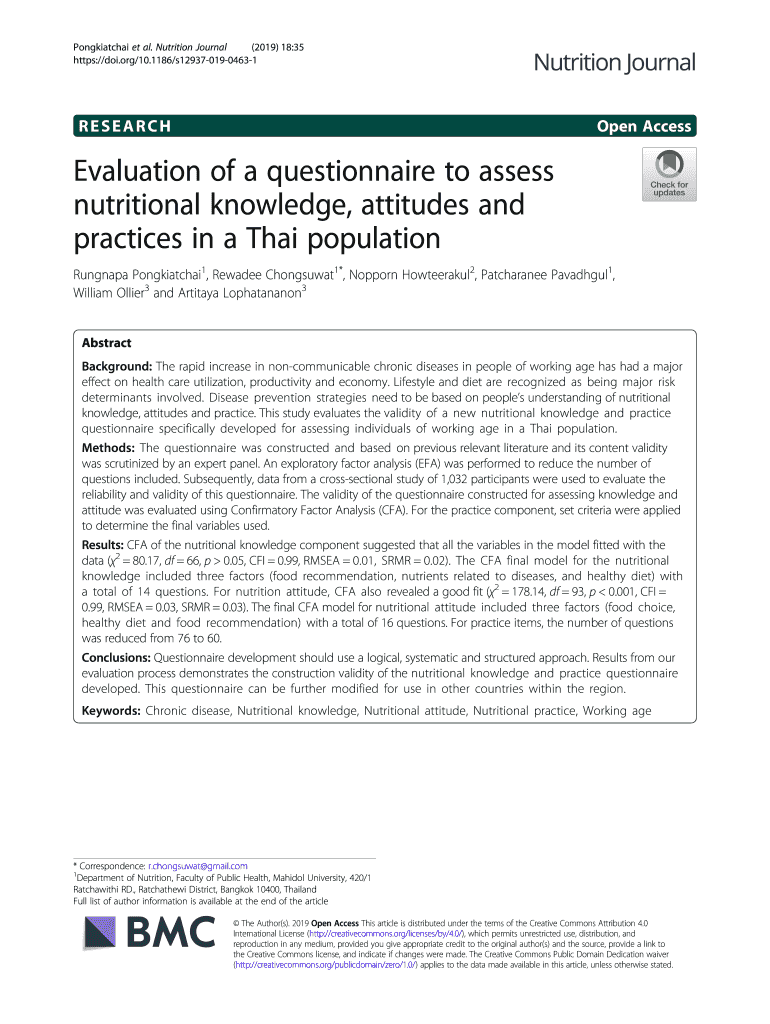 Fillable Online Evaluation of a questionnaire to assess nutritional ...