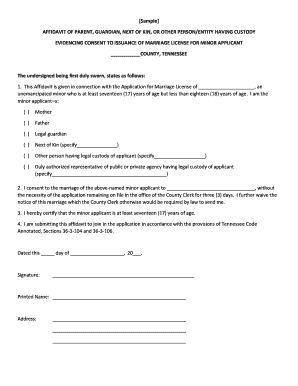 Fillable Online eli ctas tennessee Sample AFFIDAVIT OF PARENT, GUARDIAN ...