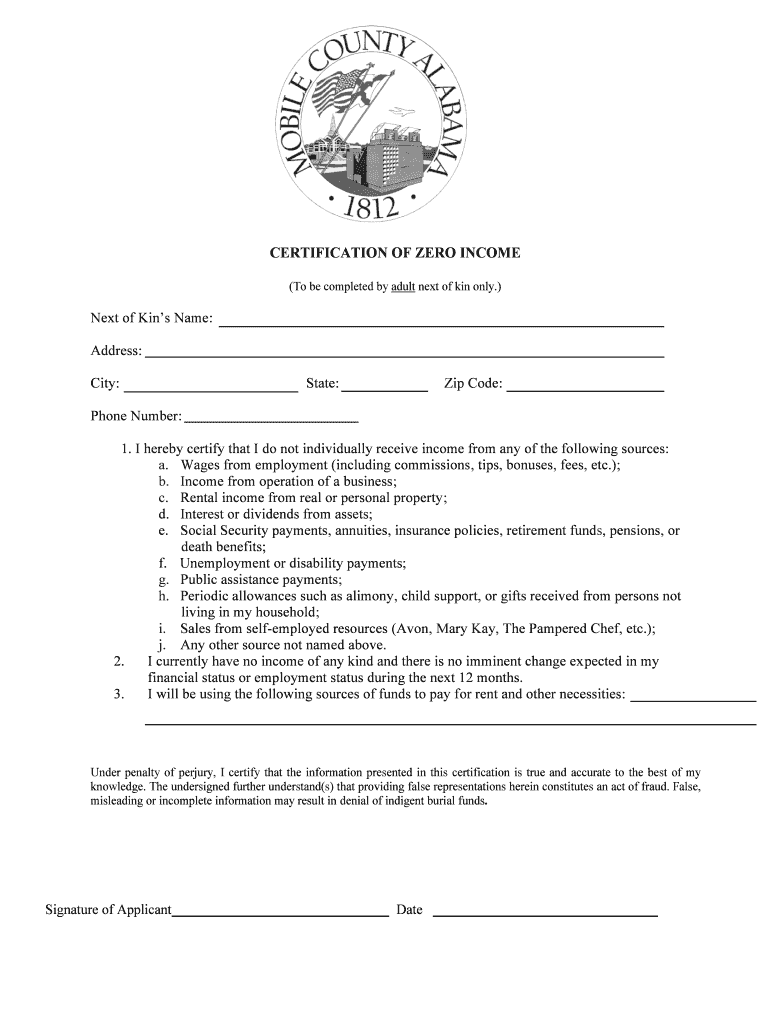 Fillable Online ZERO INCOME AFFIDAVIT Household Name:1. I, hereby ...