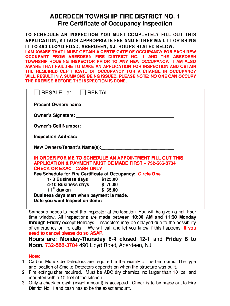 Fillable Online Housing and Fire Certificate of Occupancy Inspections ...