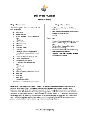 Fillable Online Christian Sports CampStill Water Camps Fax Email Print - pdfFiller
