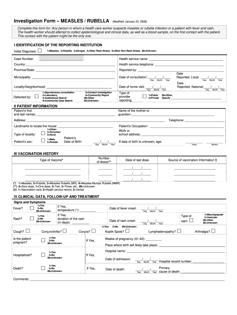 Fillable Online Measles Reporting and Investigation Guideline ...