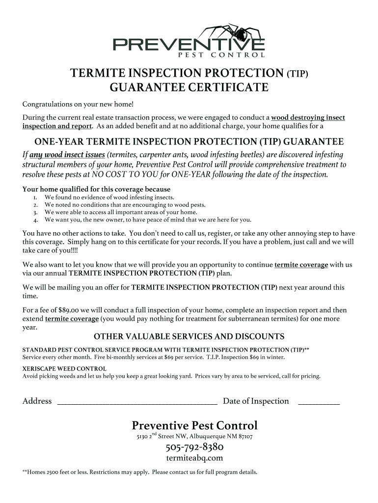 Fillable Online Pest Inspection Before Closing? Top Real Estate Pros ...