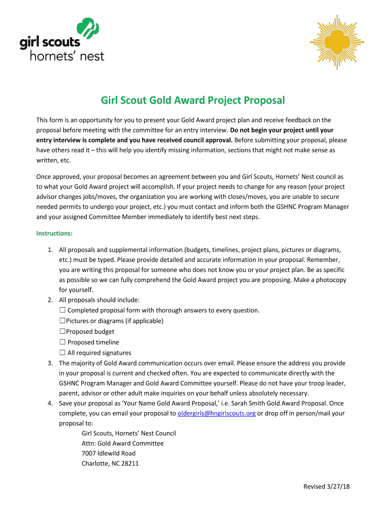 Fillable Online Girl Scout Gold Award Project Proposal - Girl Scouts ...