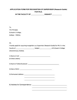 Fillable Online APPLICATION FORM FOR RECOGNITION OF SUPERVISOR ... Fax ...
