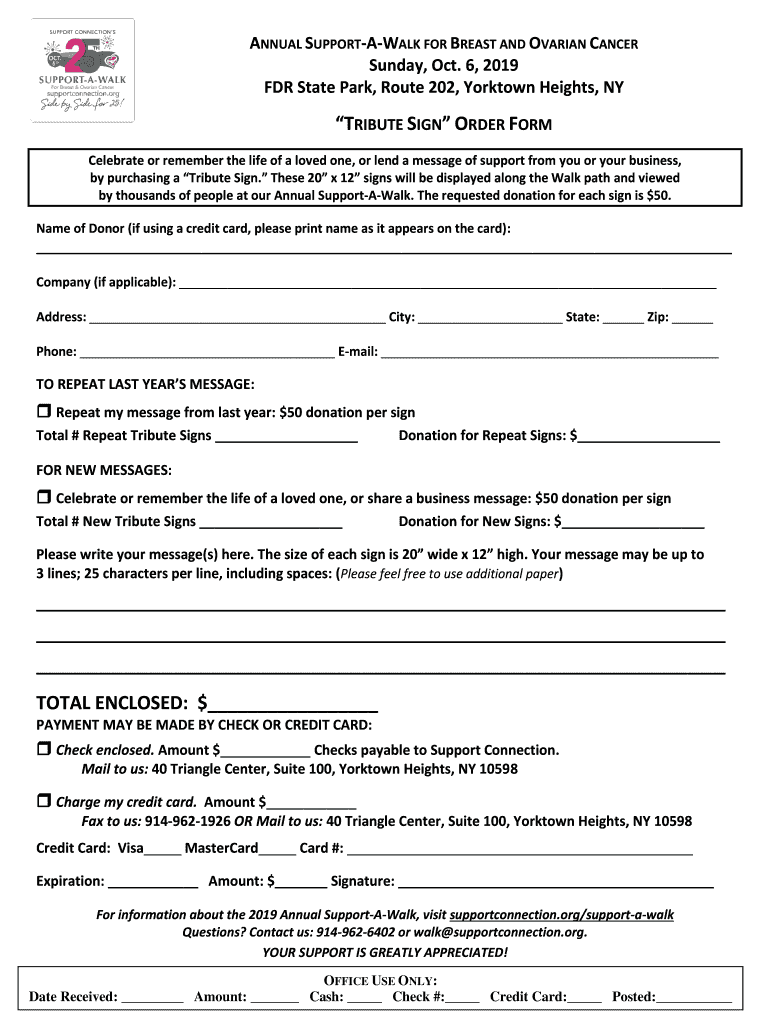 Fillable Online Annual Support-A-Walk for Breast and Ovarian CancerTown ... Fax Email Print ...