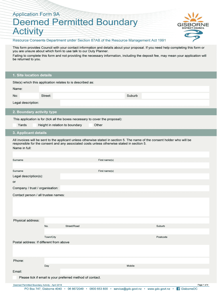 Fillable Online Form 9A - Deemed Permitted Boundary Activity 0418 RE ...