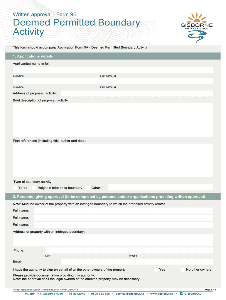 Fillable Online Form 9B - Deemed Permitted Boundary Activity 0418 RE ...