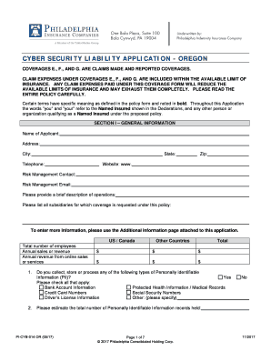Fillable Online cyber security liability coverage form - Philadelphia ...