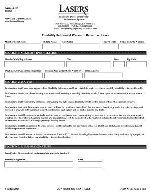 Fillable Online Disability Retirement Waiver to Remain on Leave ...