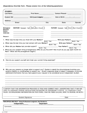 Fillable Online 2019-2020 Dependency Override Request Form DIRECTIONS ...