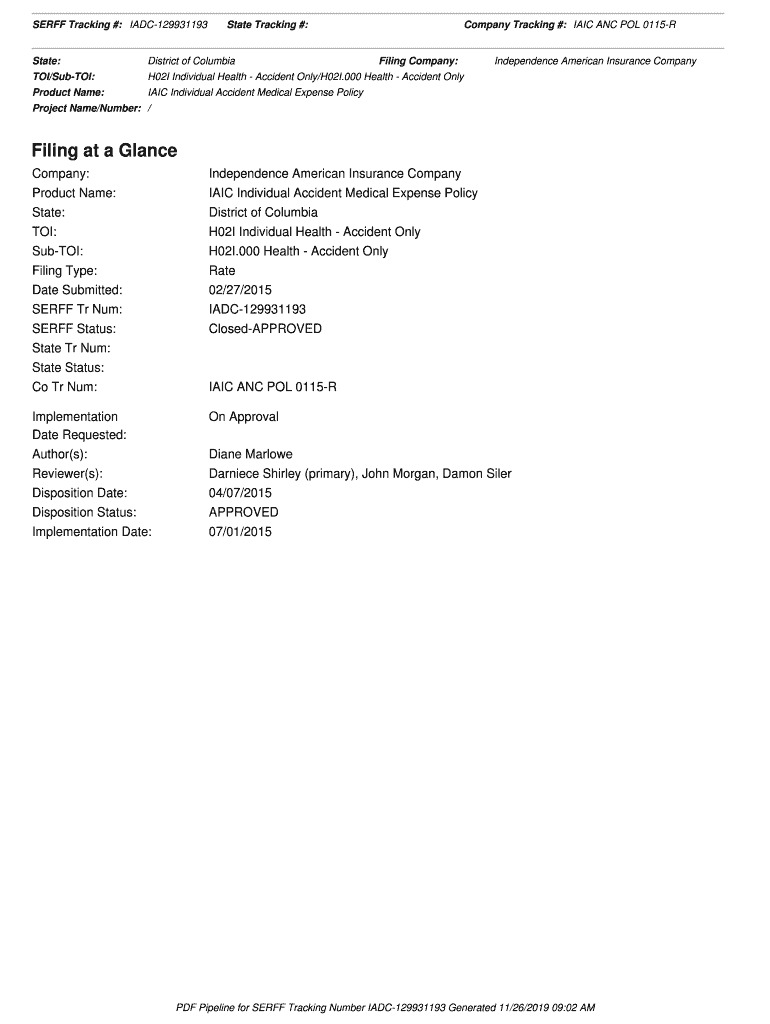 Fillable Online SERFF Tracking #: IADC-129931193 Fax Email Print ...