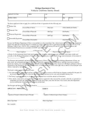 Fillable Online Michigan Title Bond for Vehicle or HomeSurety Bonds ...