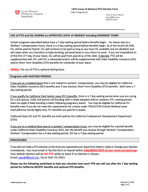 Fillable Online USE of PTO and ESL DURING an APPROVED LEAVE of ... Fax ...