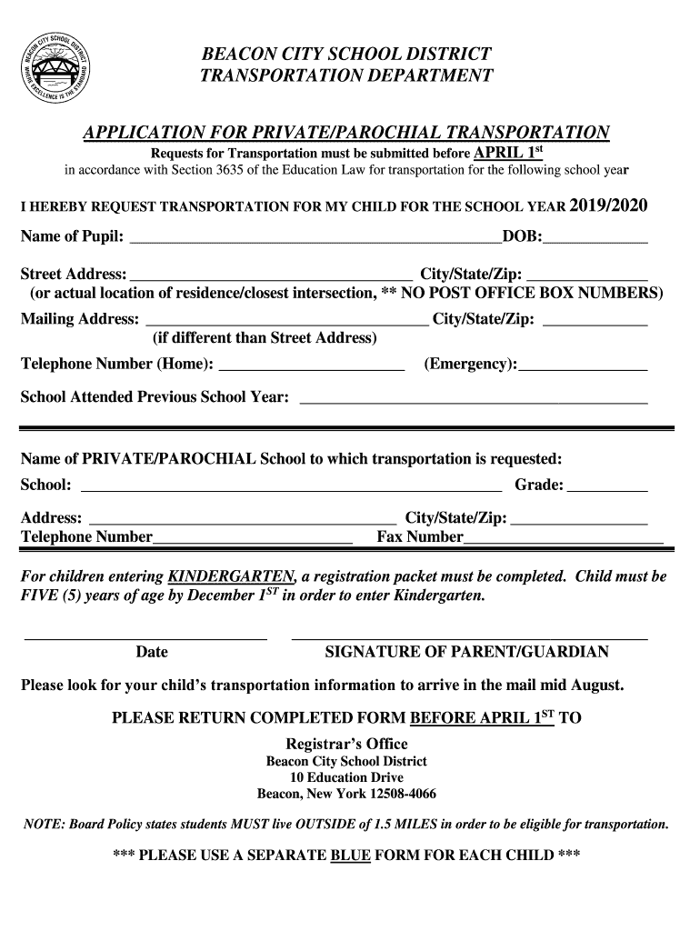 Fillable Online special transportation requests - Beacon City School ...