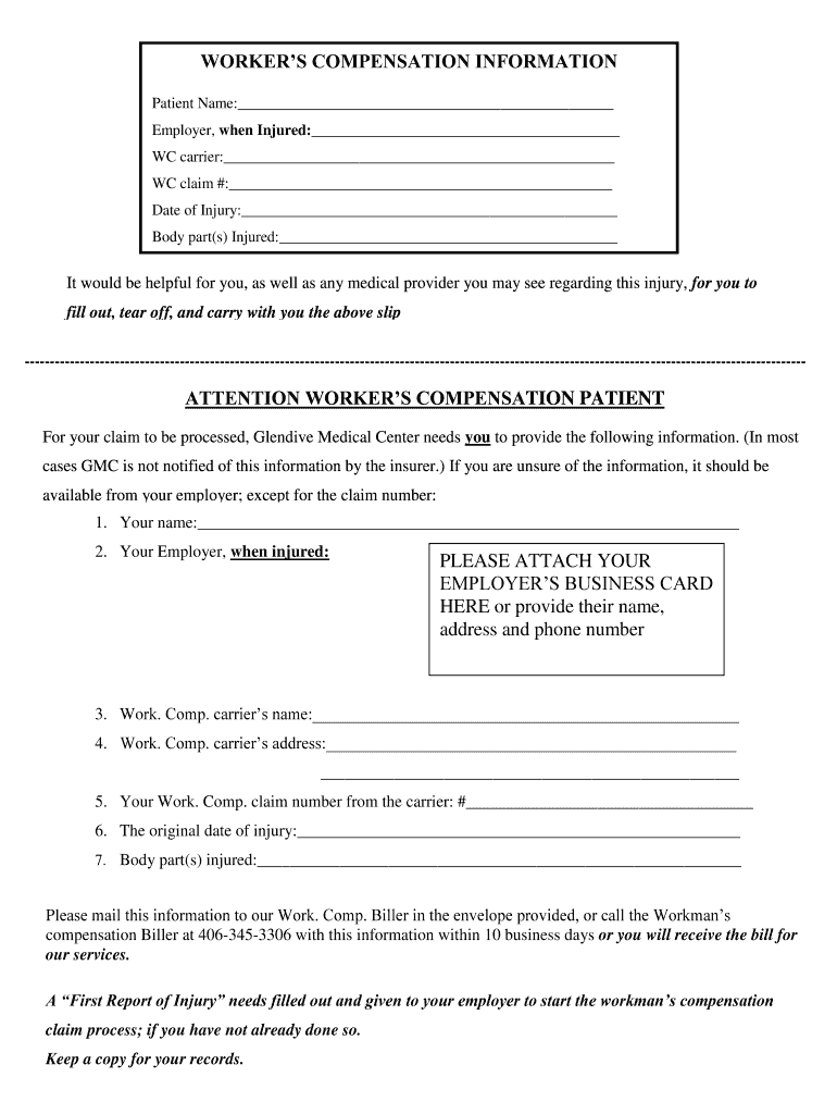 Fillable Online Workers Compensation Information Form - Glendive ...