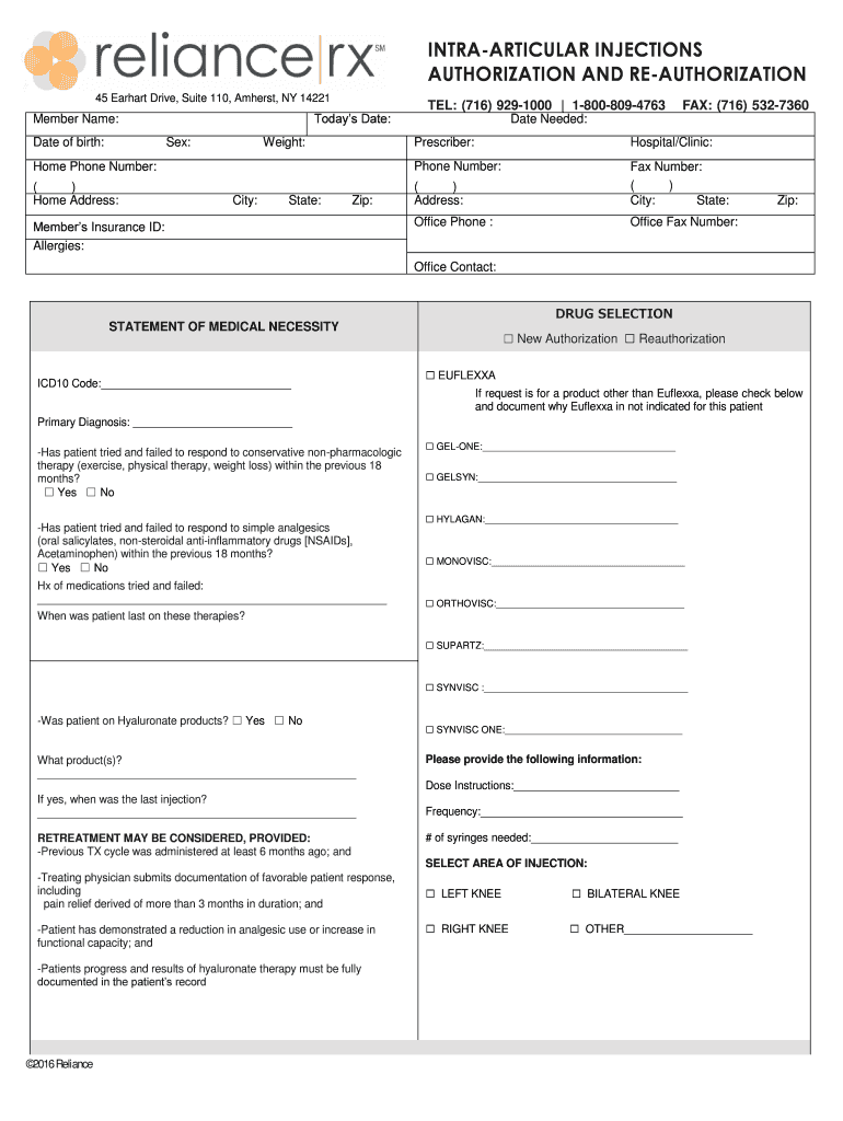 Fillable Online INTRA-ARTICULAR INJECTIONS Fax Email Print - pdfFiller