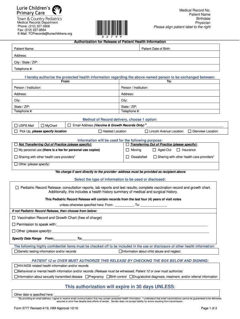 Fillable Online Download a medical records request form - Lurie ...