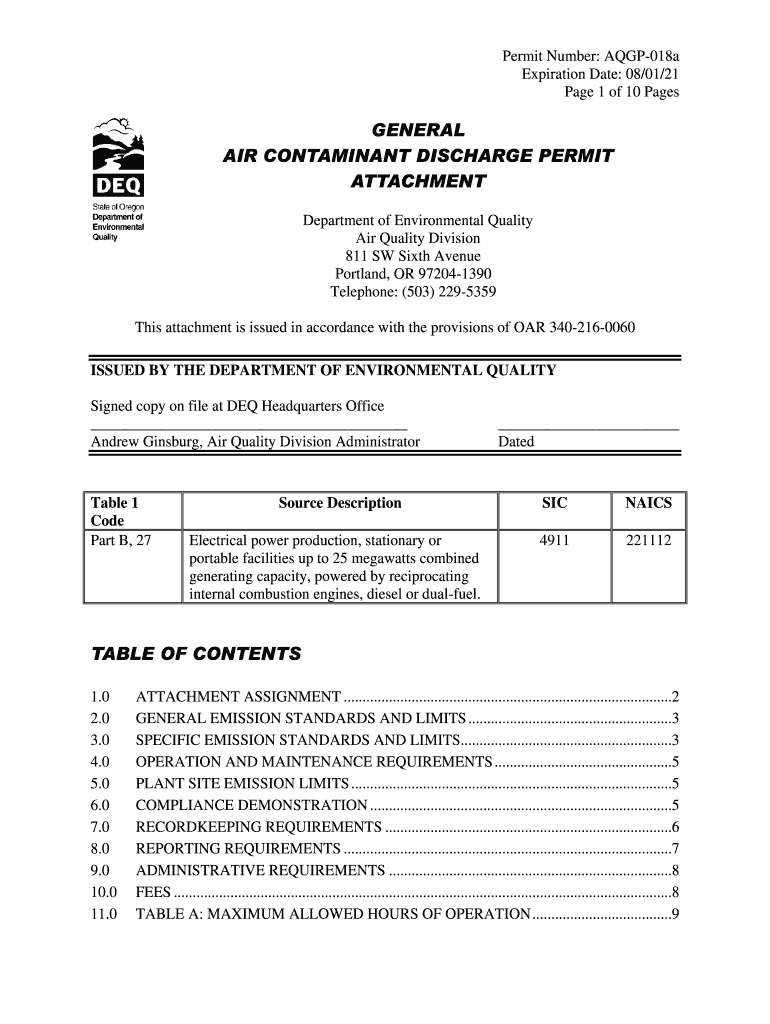 Fillable Online general air contaminant discharge permit attachment. AQGP-018a Fax Email Print ...
