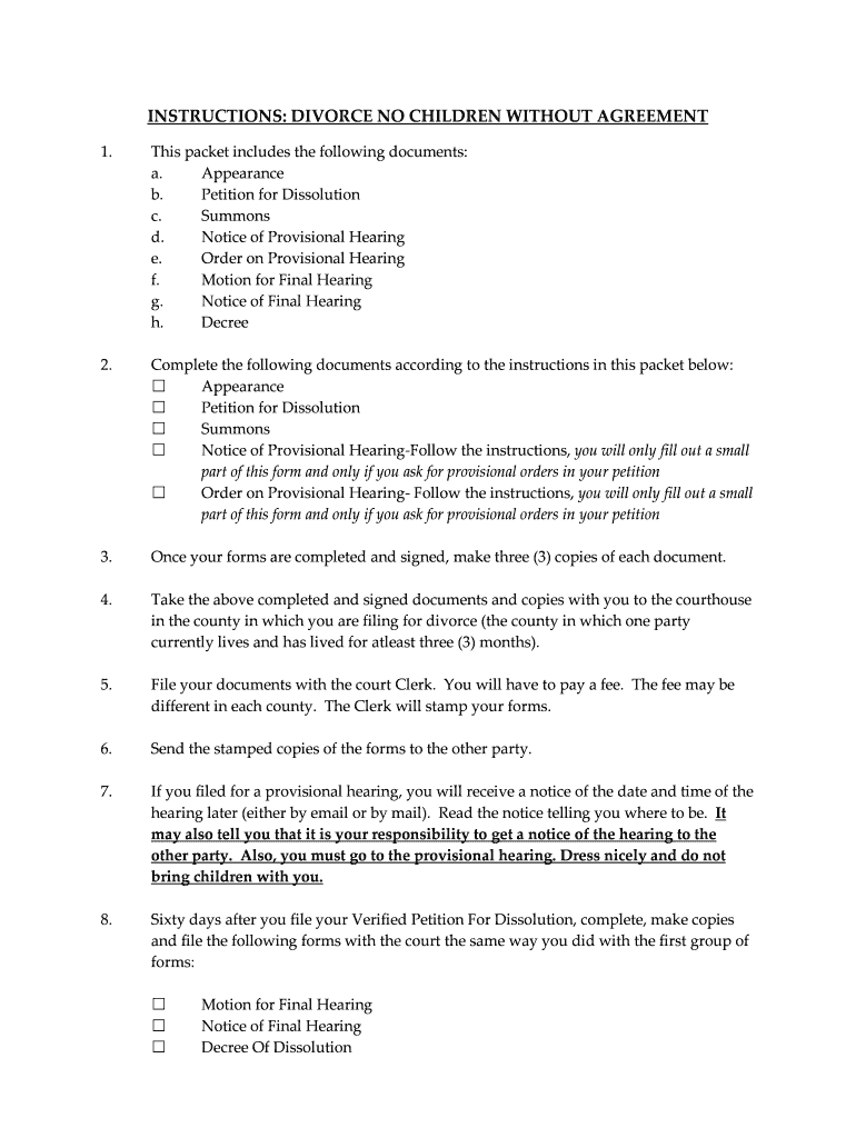 Fillable Online INSTRUCTIONS: DIVORCE NO CHILDREN WITHOUT AGREEMENT Fax ...